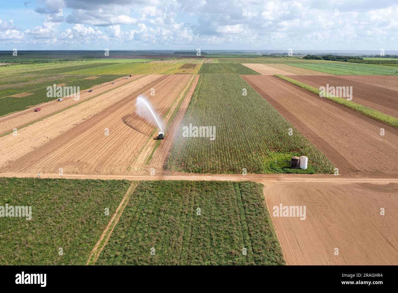 Aerial view of planted and unplanted agricultural fields and irrigation ...