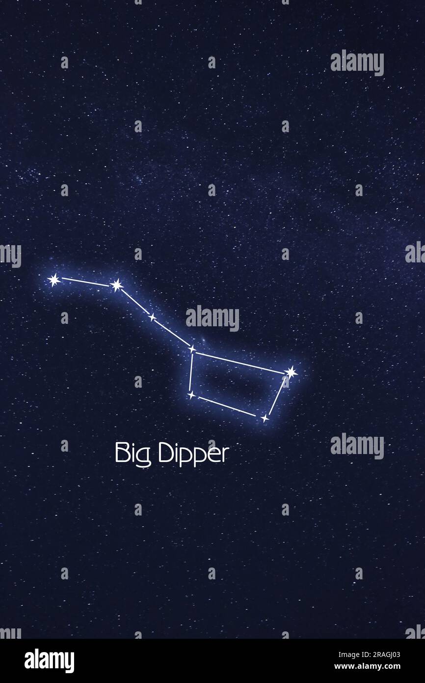 Big Dipper constellation. Stick figure pattern in starry night sky ...