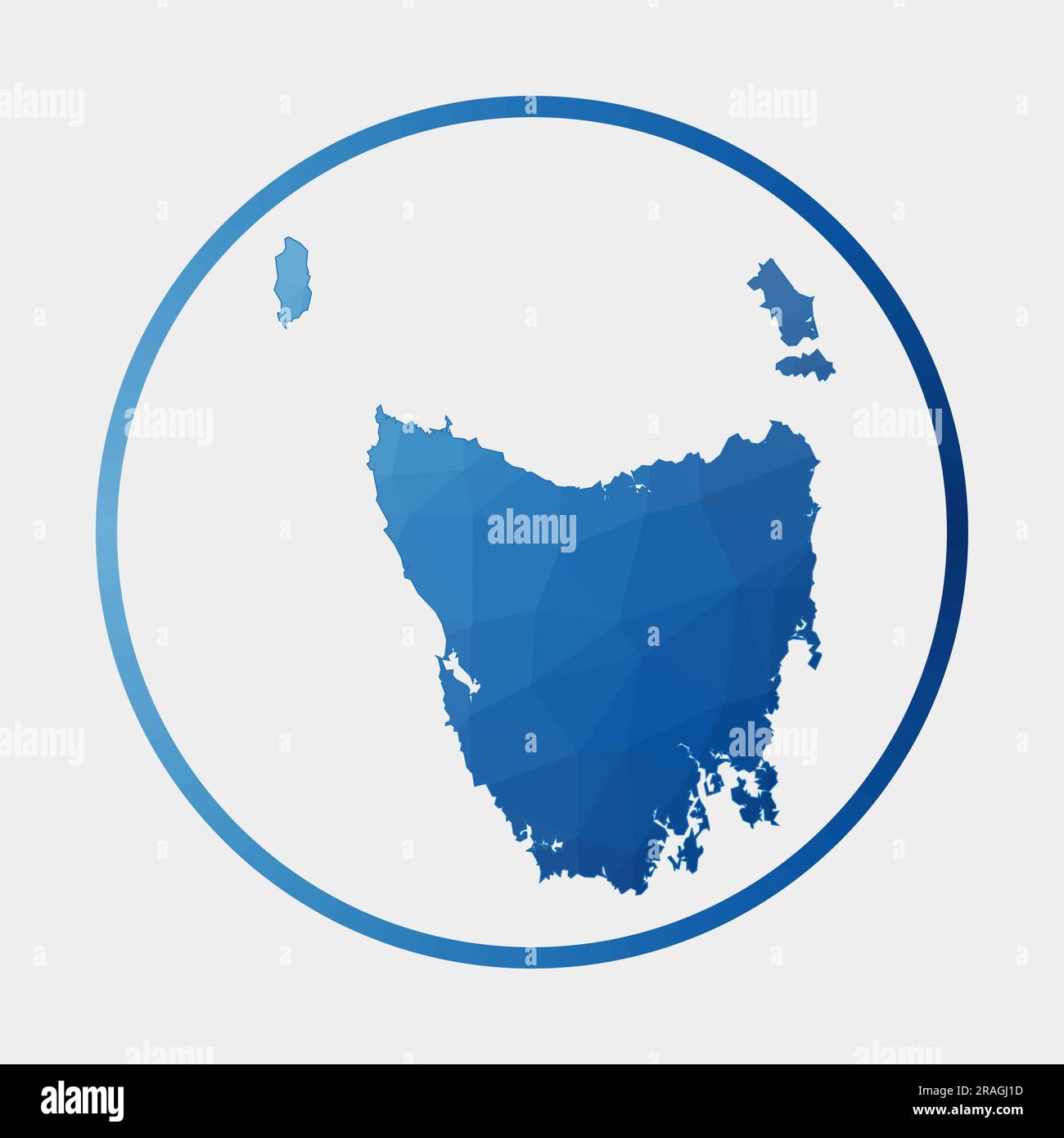 Tasmania icon. Polygonal map of the island in gradient ring. Round low ...