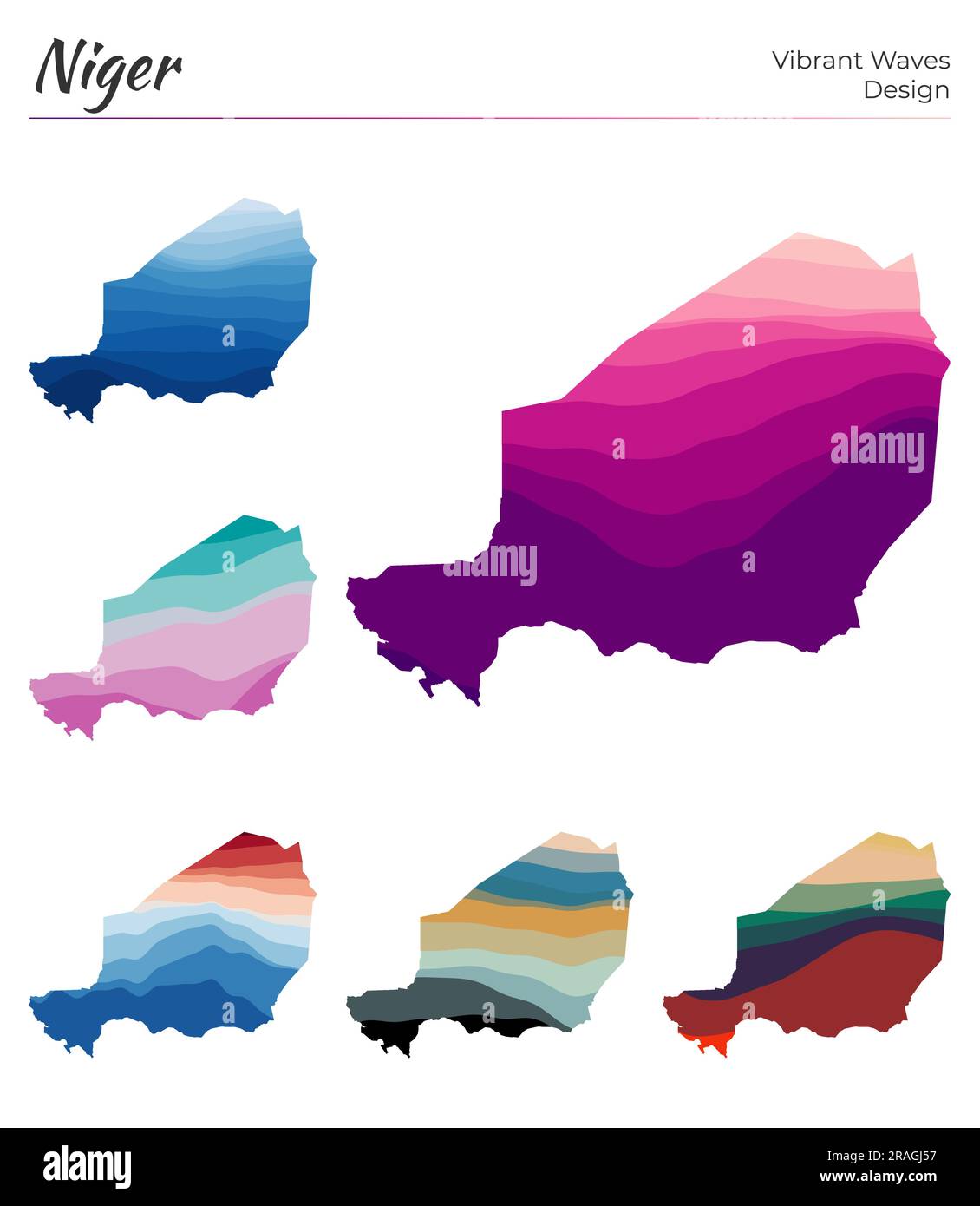 Set of vector maps of Niger. Vibrant waves design. Bright map of country in geometric smooth ...