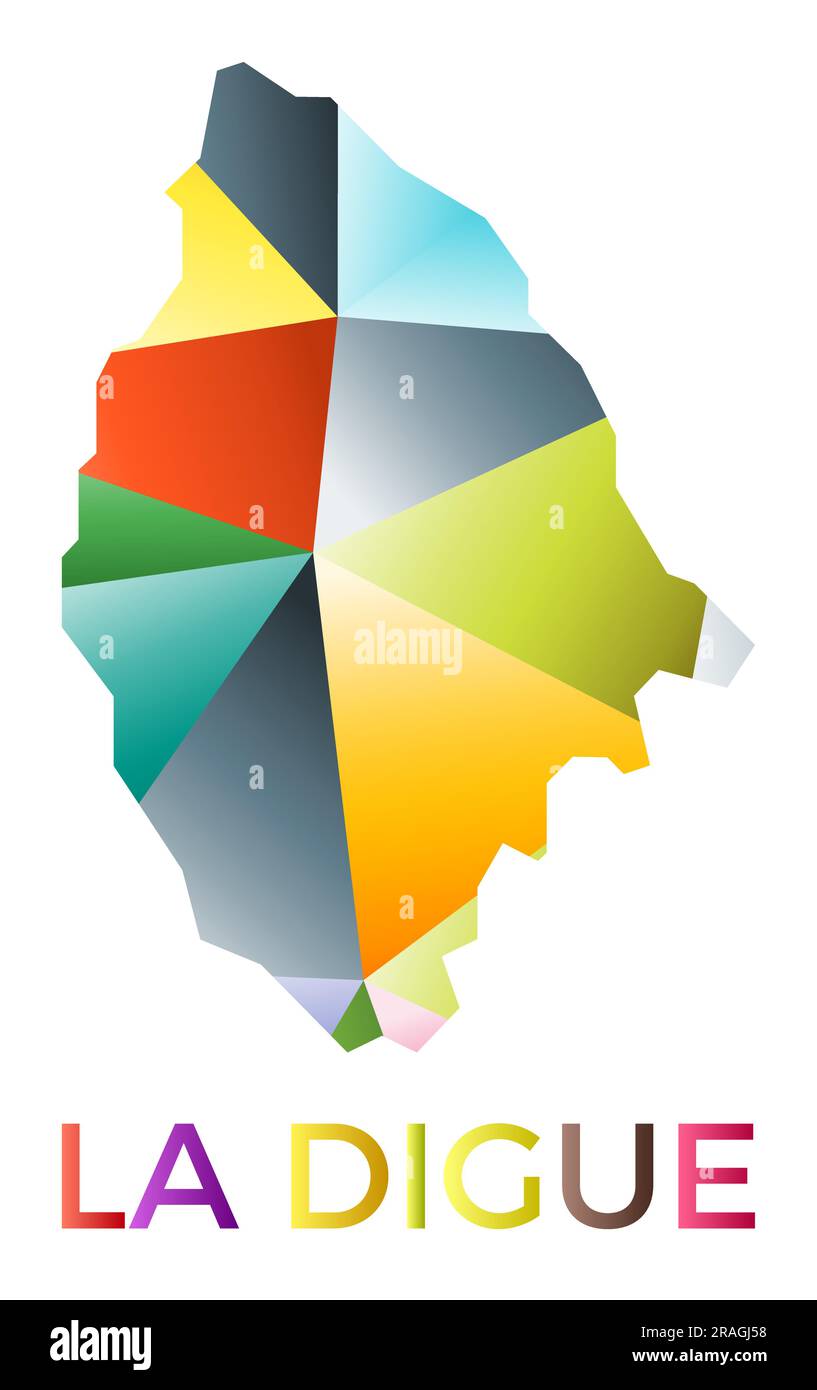 Bright colored La Digue shape. Multicolor geometric style island logo ...