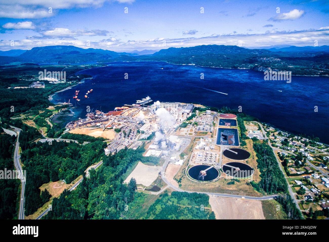 Aerial image of Campbell River mill, Elk Falls, BC, Canada Stock Photo ...