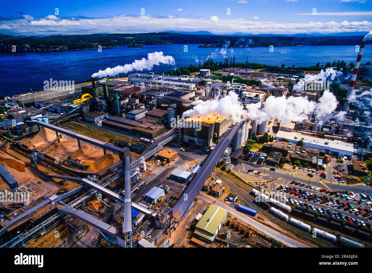 Aerial image of Campbell River mill, Elk Falls, BC, Canada Stock Photo ...