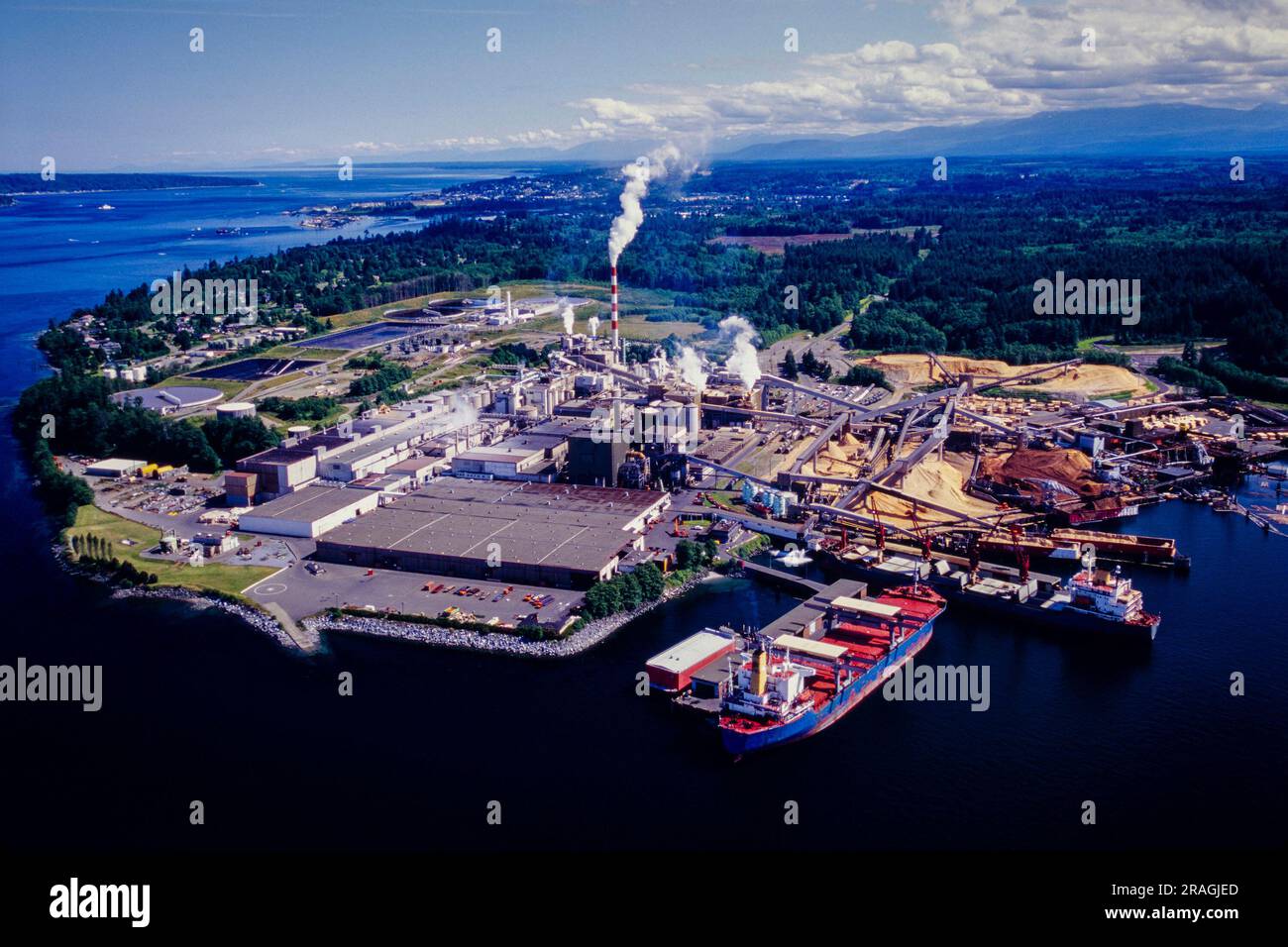 Aerial image of Campbell River mill, Elk Falls, BC, Canada Stock Photo ...