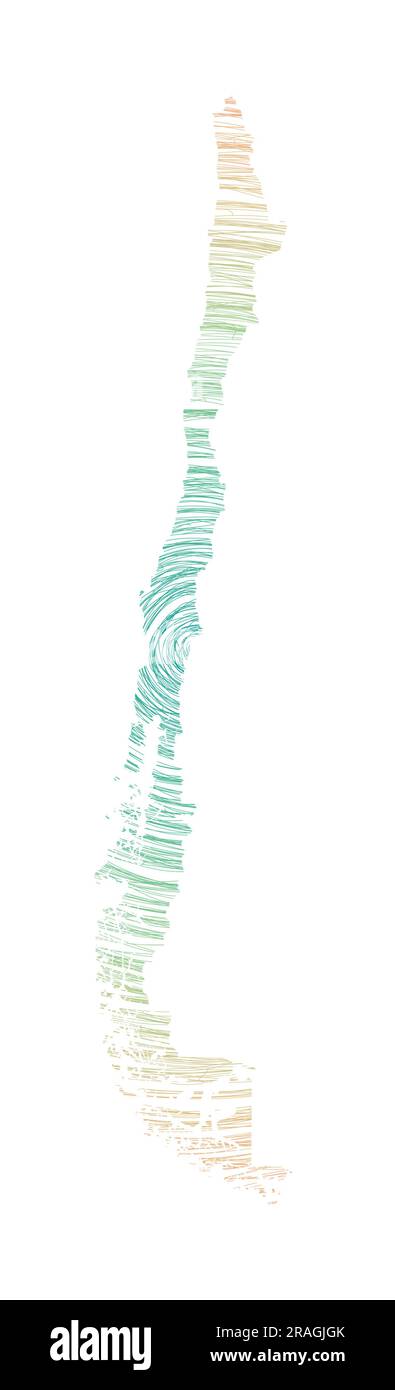 Chile map filled with concentric circles. Sketch style circles in shape ...