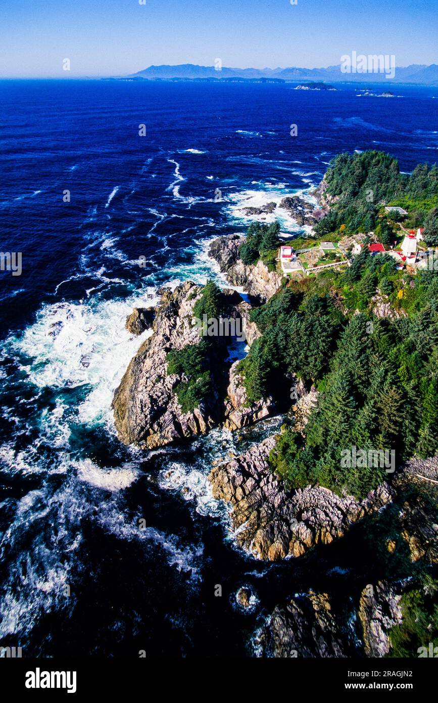 Aerial image of Cape Beale Lighthouse, Vancouver Island, BC, Canada ...