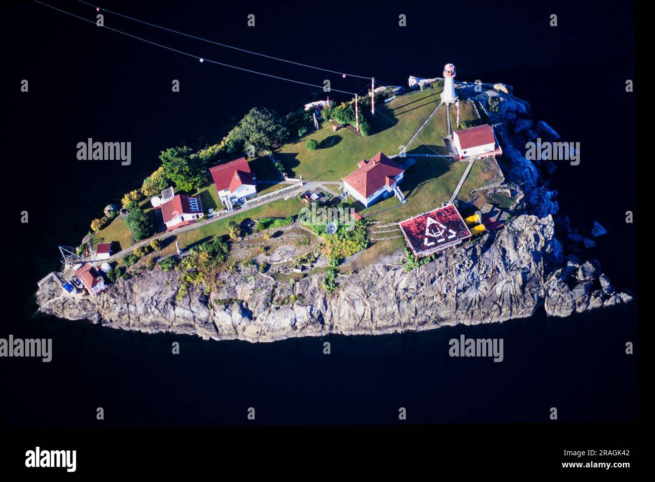 Aerial image of Chrome Island Lighthouse, Vancouver Island, BC, Canada ...