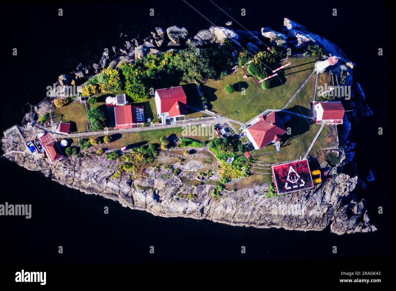 Aerial image of Chrome Island Lighthouse, Vancouver Island, BC, Canada ...