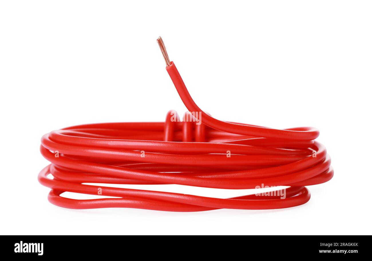 One new electrical wire isolated on white Stock Photo - Alamy