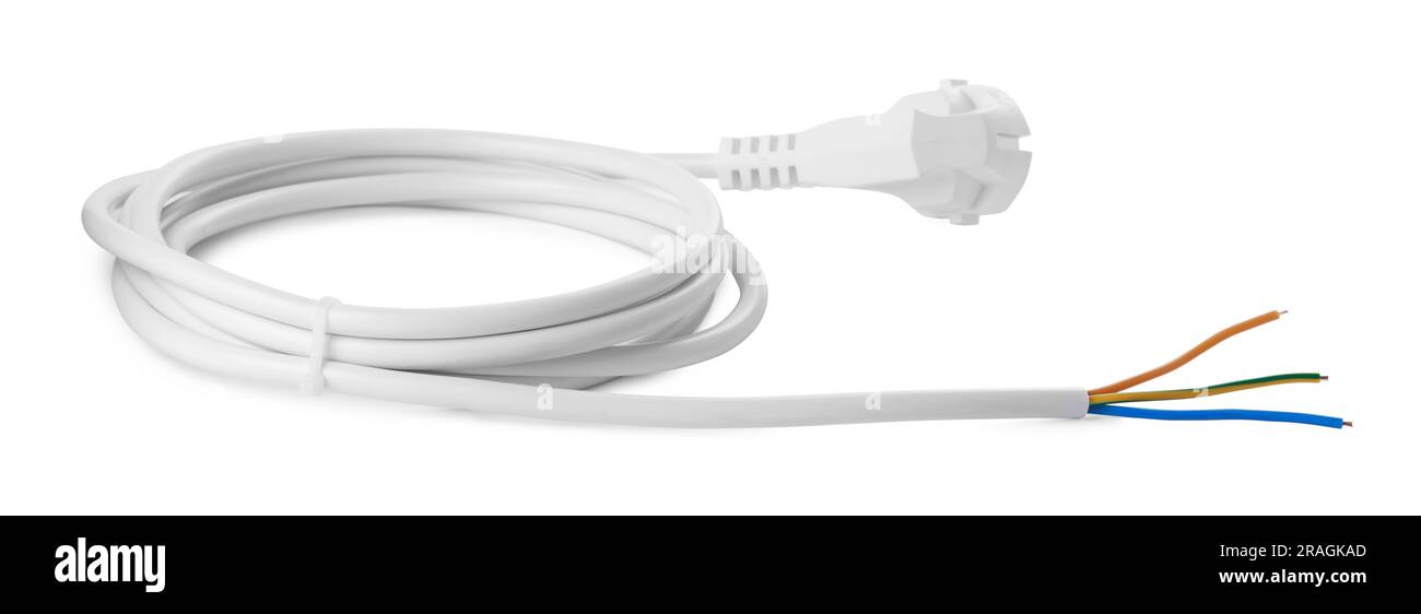 One new electrical wire isolated on white Stock Photo - Alamy