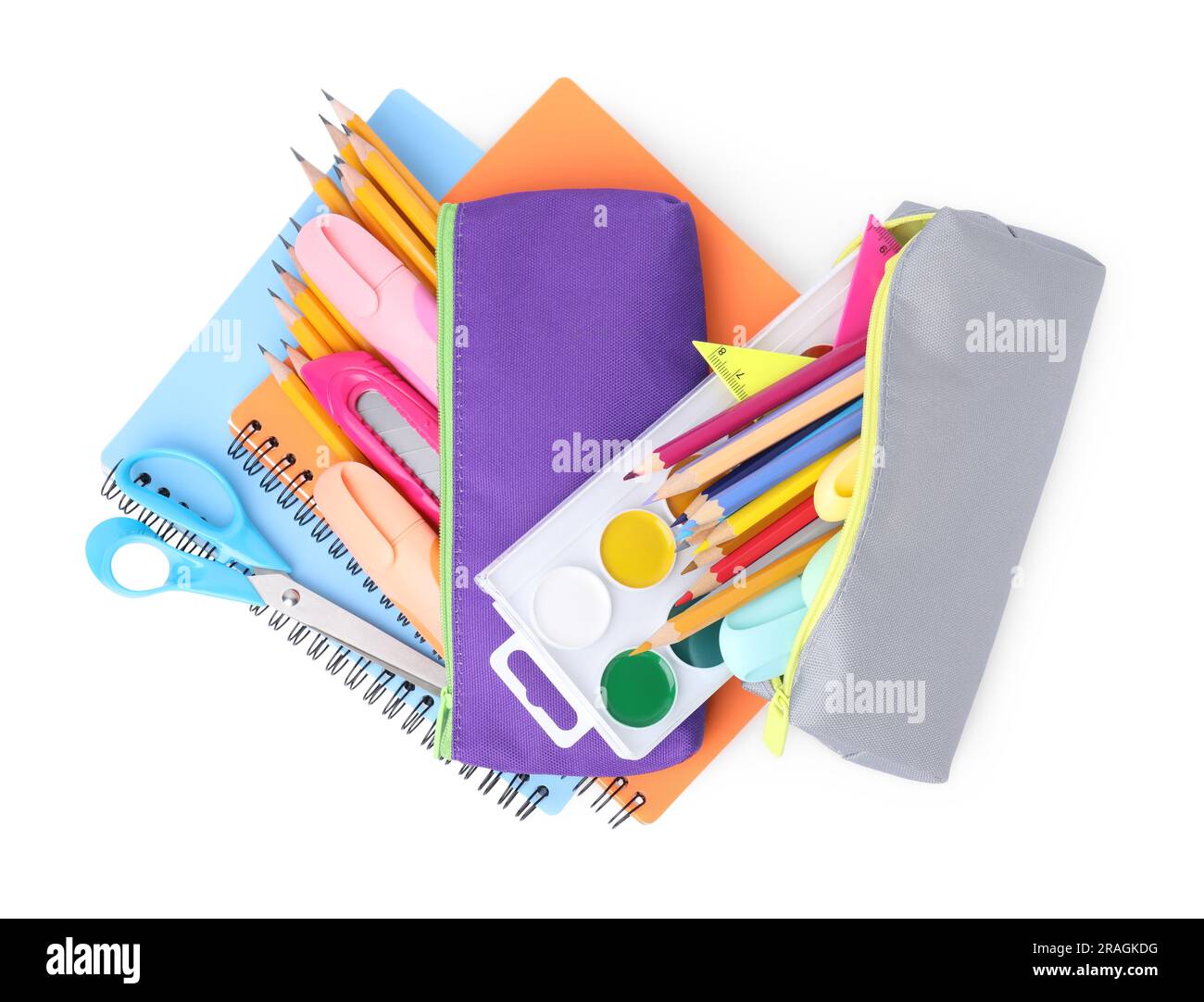 Many different school stationery isolated on white, top view Stock ...