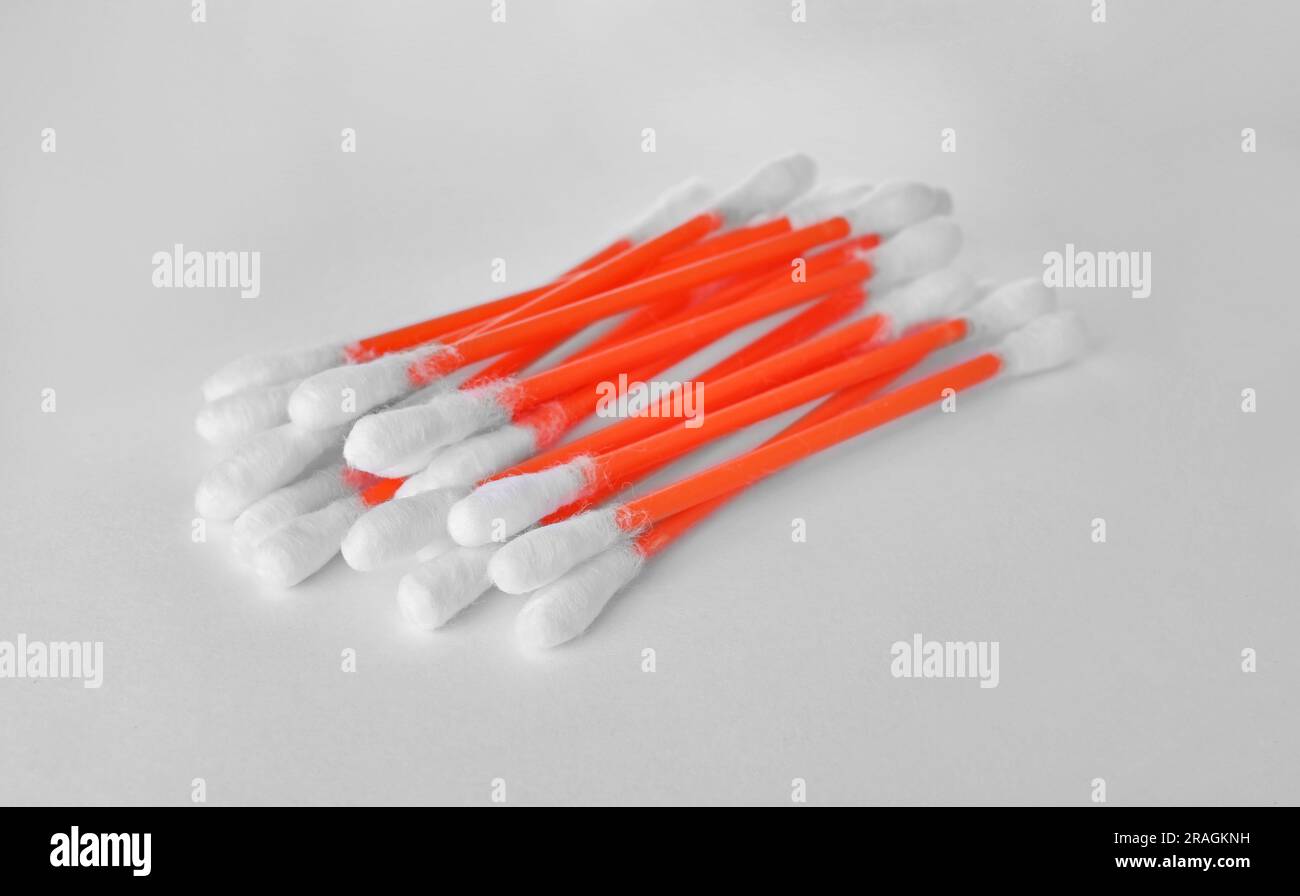 Heap of clean cotton buds on white background Stock Photo - Alamy