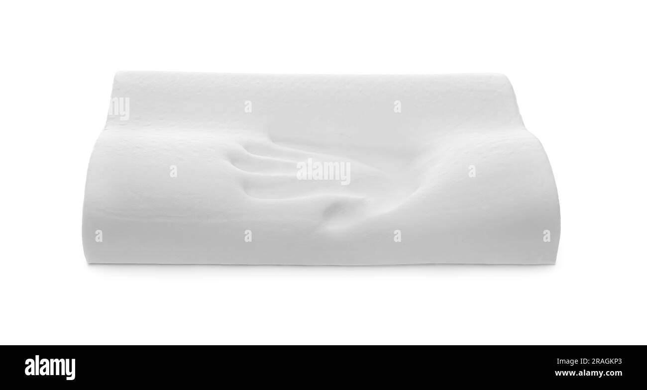 Orthopedic memory foam pillow with handprint isolated on white Stock ...