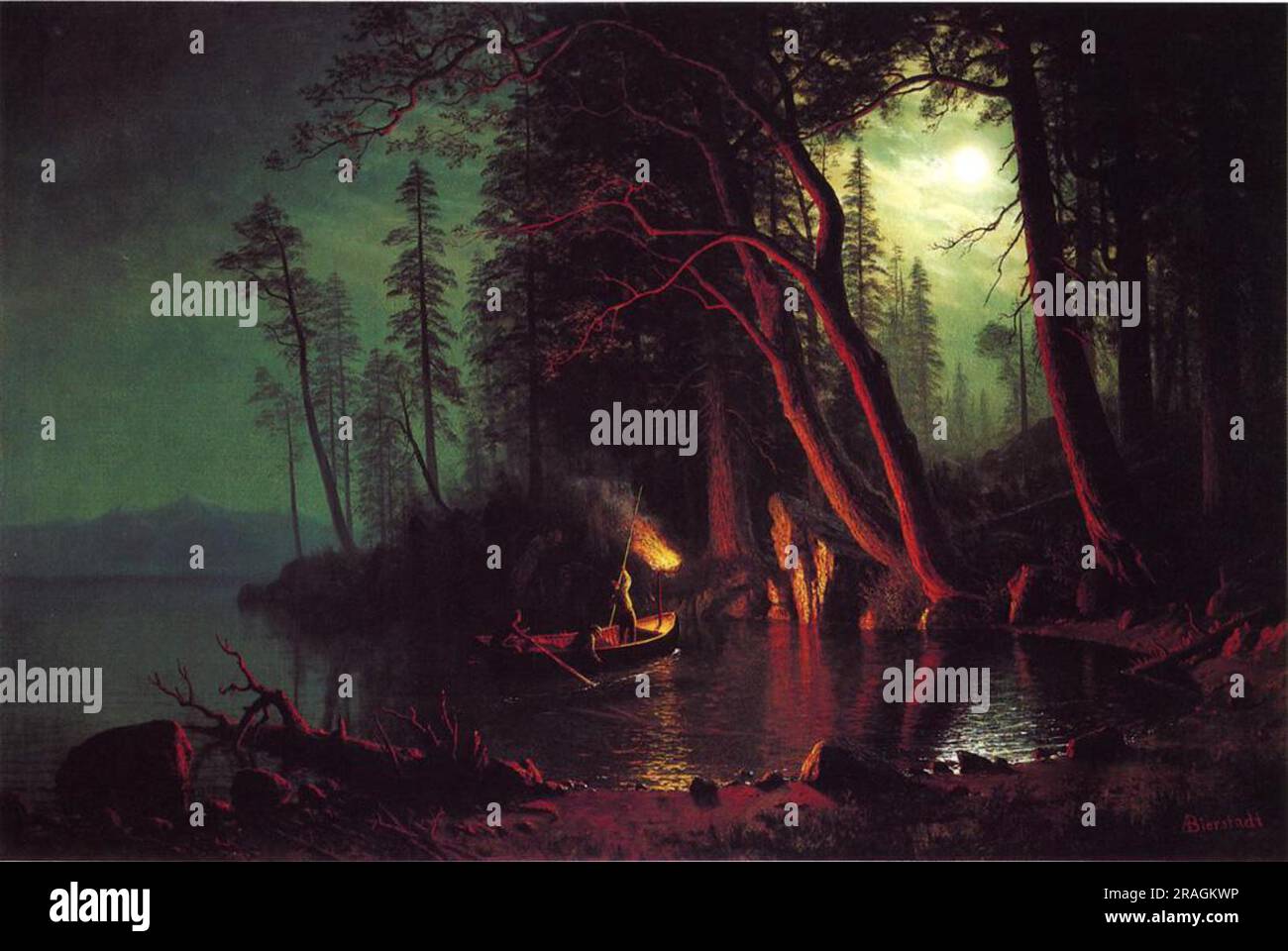 Lake Tahoe, Spearing Fish by Torchlight 1875 by Albert Bierstadt Stock ...
