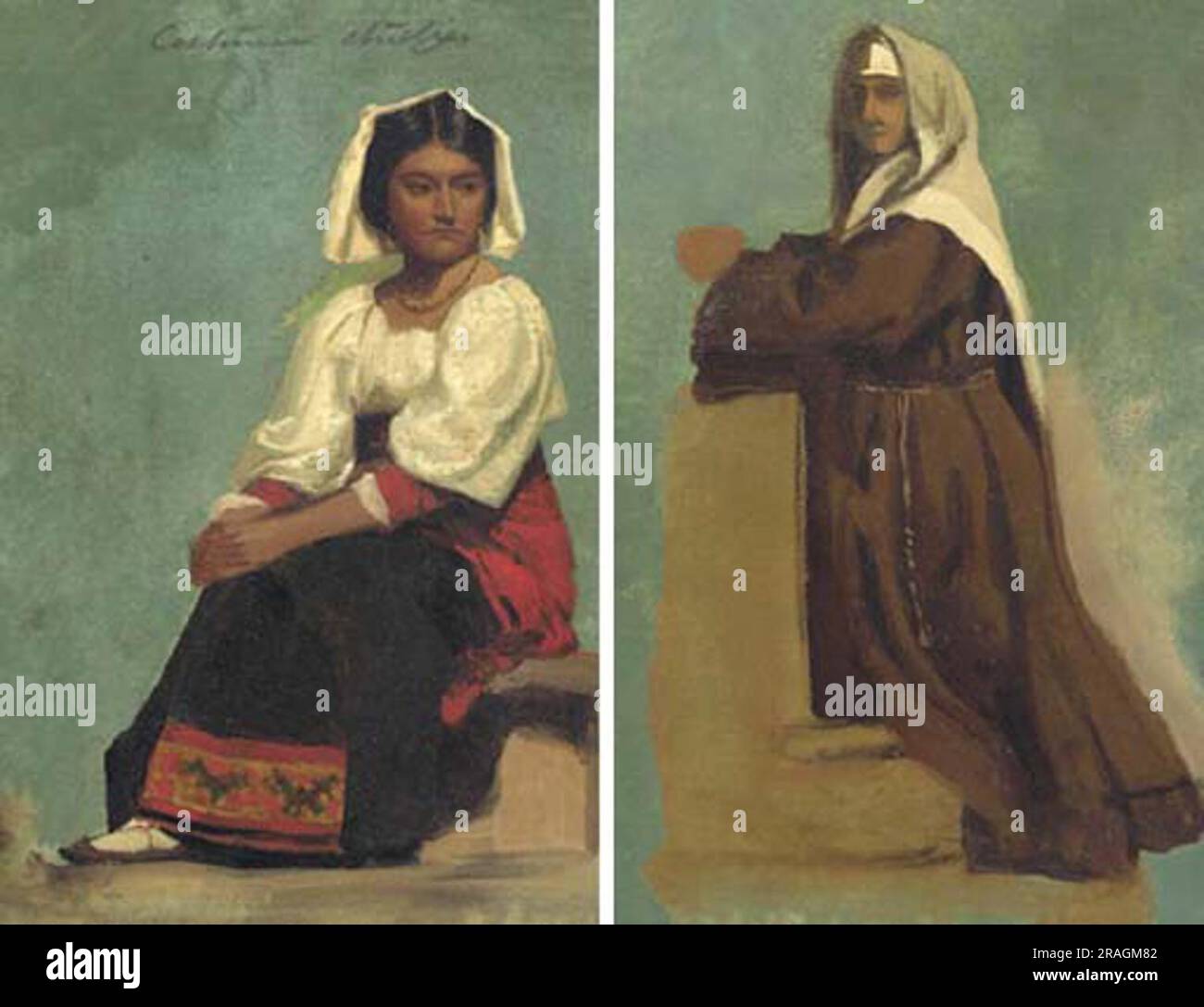 Costume Study of a Seated Woman and Italian Costume Sketch of a ...