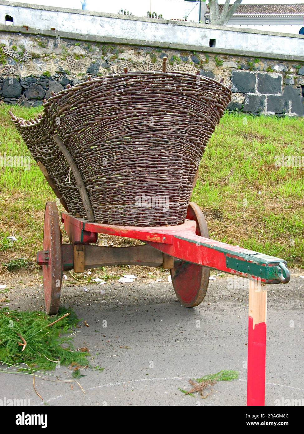 Decorative wicker cart, local village festival in Portugal, Azores ...