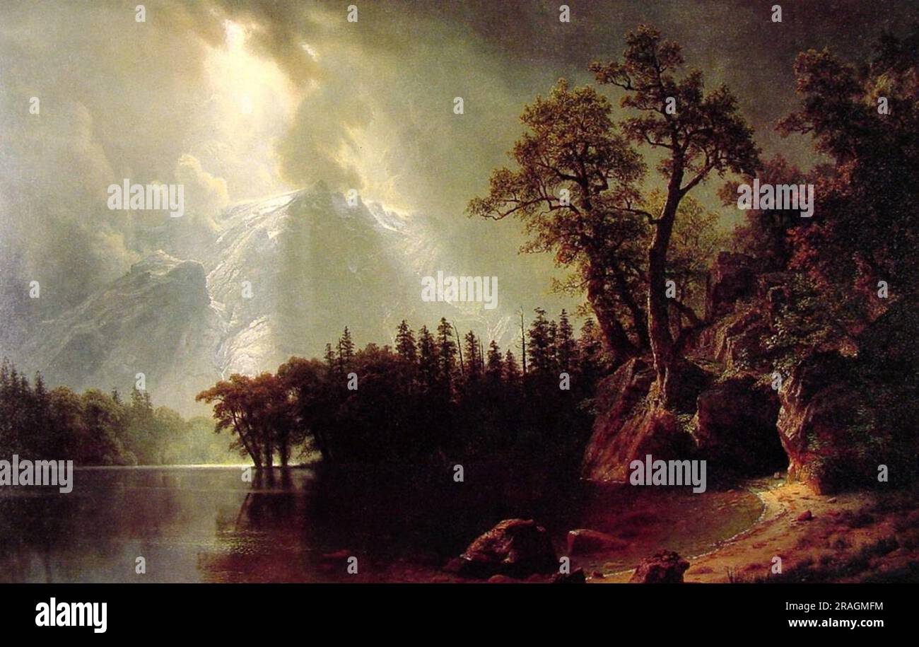 Passing Storm over the Sierra Nevada 1870 by Albert Bierstadt Stock ...