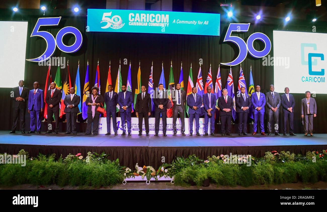 Leaders of the Caribbean Community, CARICOM, take a group photo at the ...