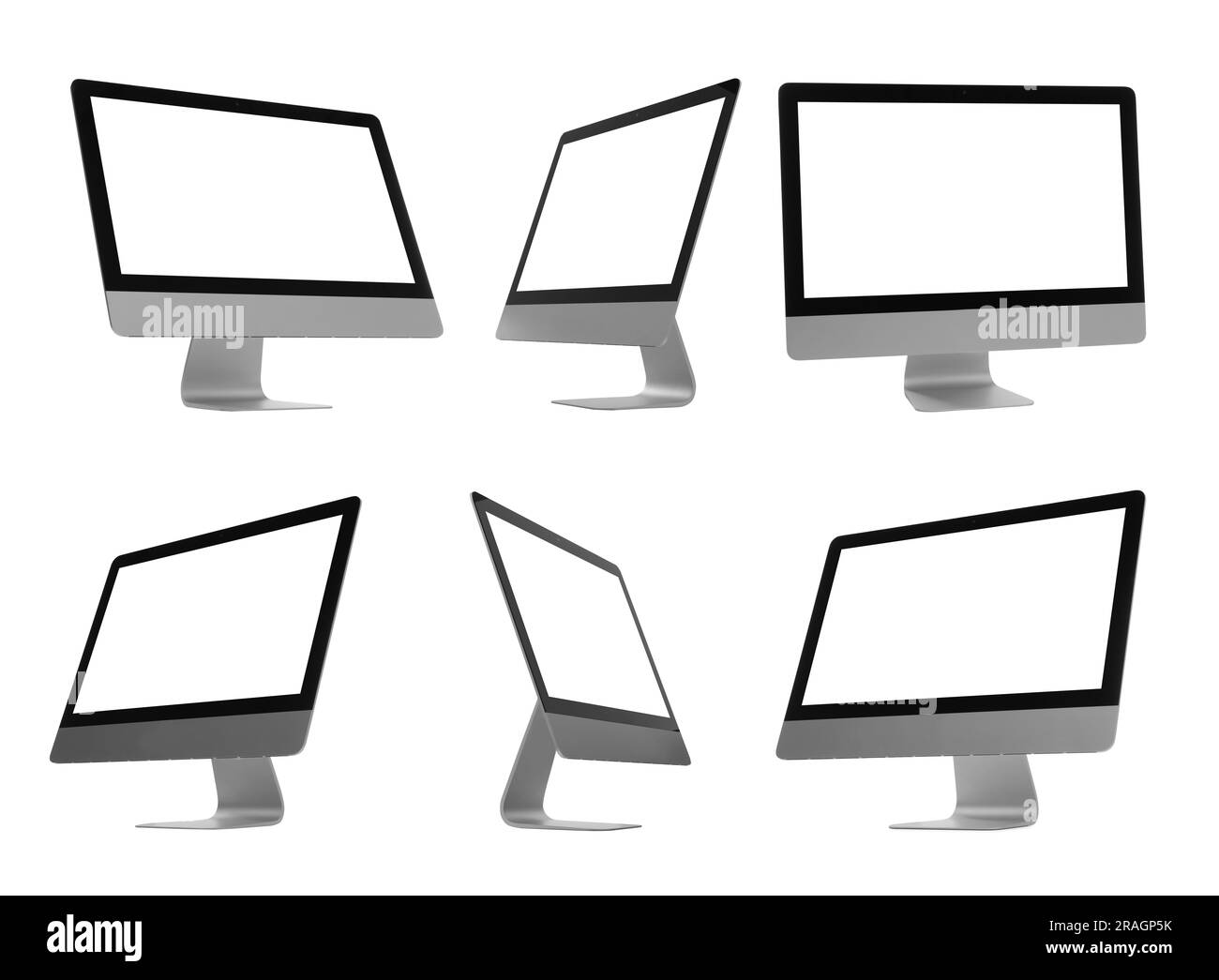 Collage design with computer monitor on white background, different ...