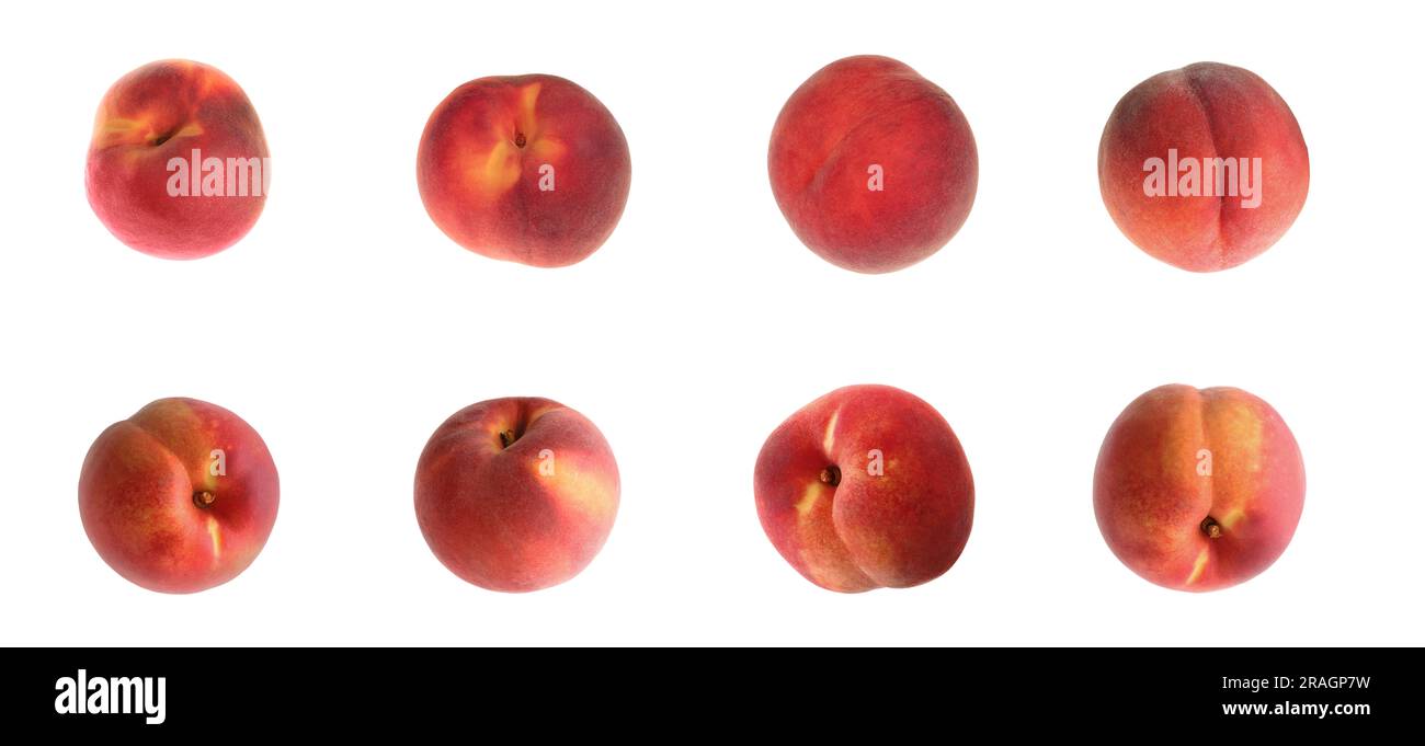 Set of fresh peaches on white background Stock Photo - Alamy