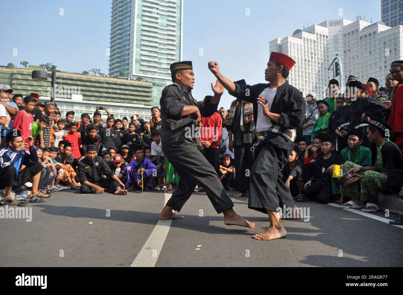 Jakarta, Indonesia, June 14, 2015. Betawi pencak silat martial arts ...