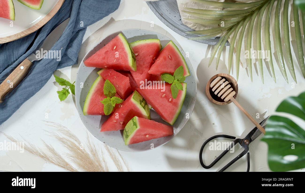 Fresh ripe sliced watermelon on white background Stock Photo - Alamy