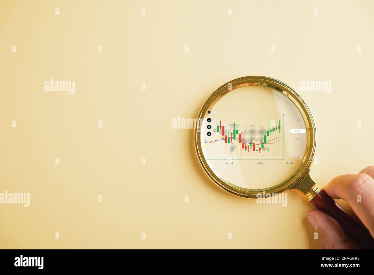 Magnifier glass focuses on the bar graph with an increasing arrow Stock ...