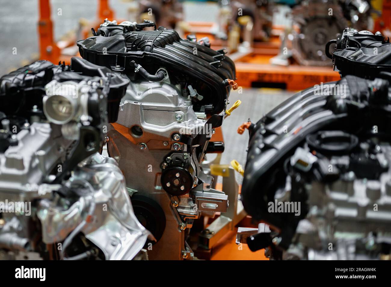 Car engine in production and assembly passenger car workshop Stock ...