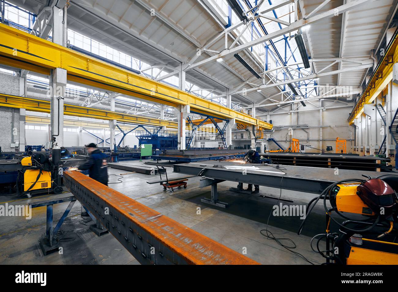 Department of long steel frames assembling in plant shop Stock Photo ...