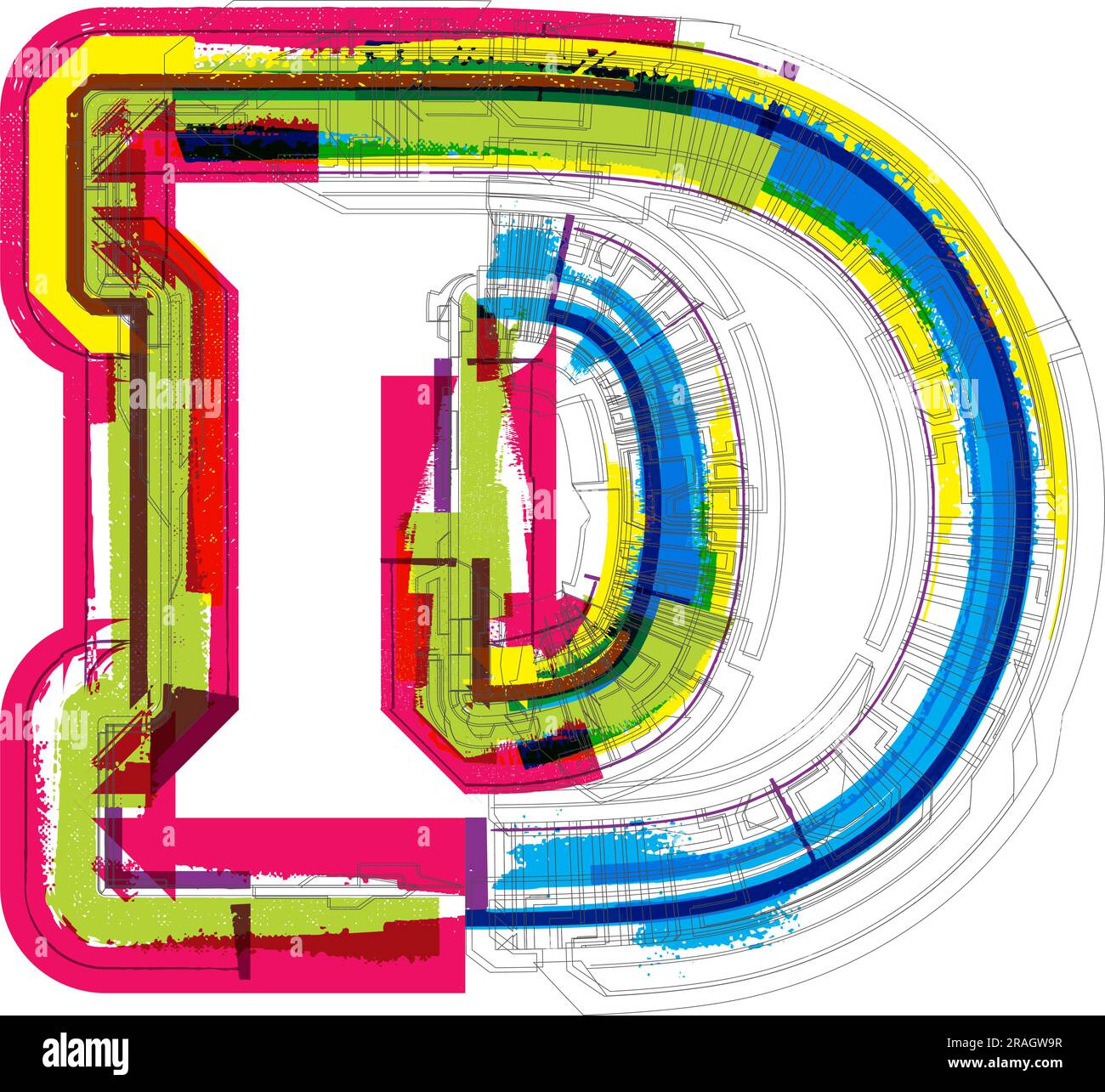 art sketched fonts, uppercase symbols, vector illustration letter D ...