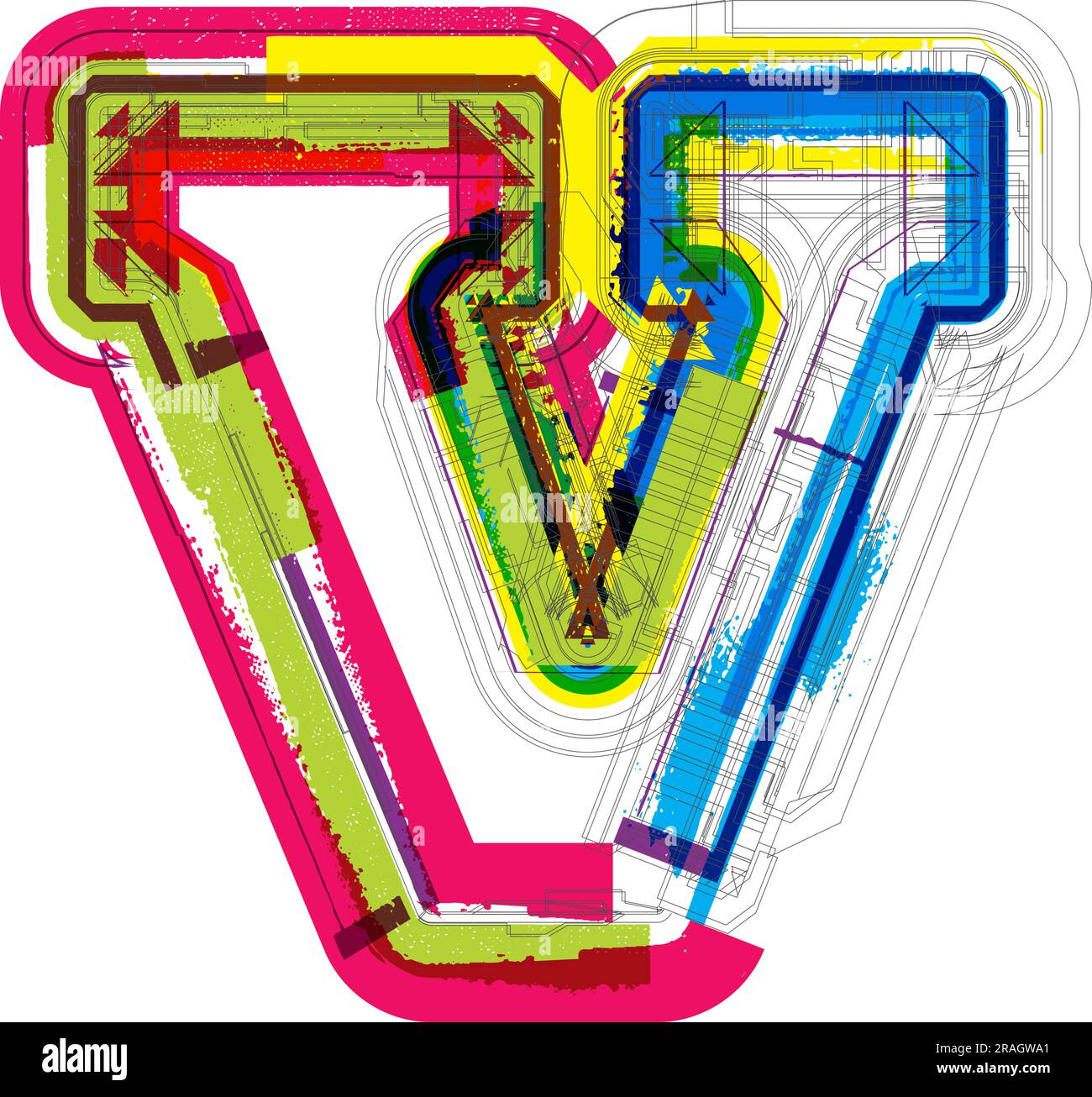 art sketched fonts, uppercase symbols, vector illustration letter V ...