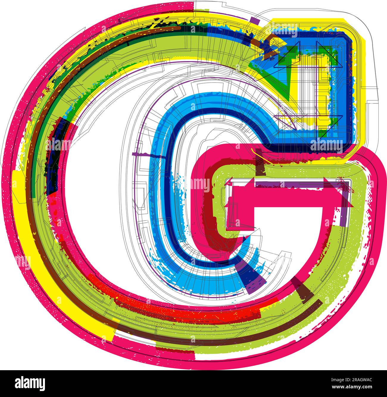 art sketched fonts, uppercase symbols, vector illustration letter G ...