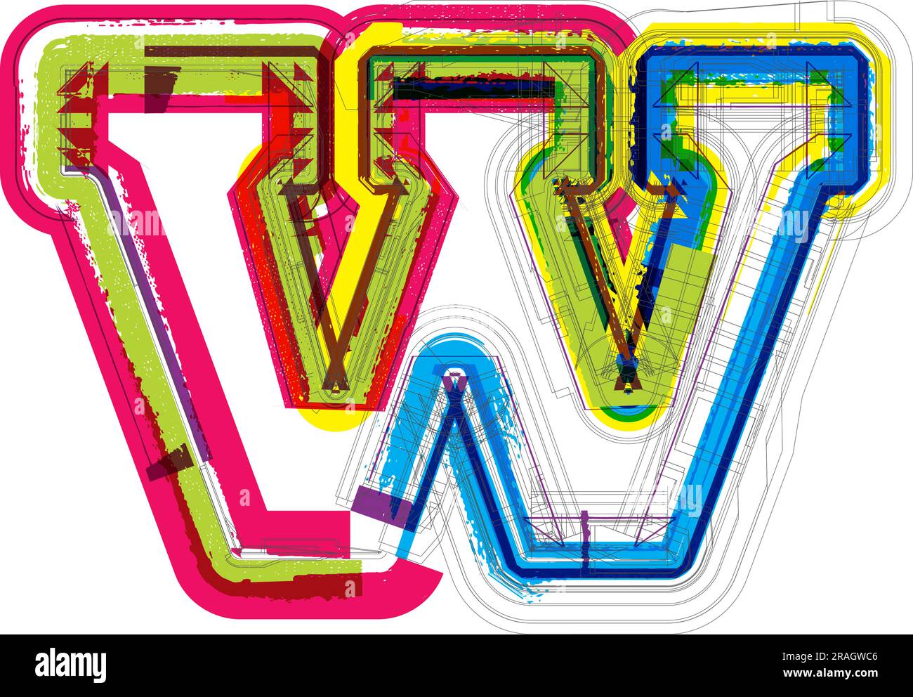 art sketched fonts, uppercase symbols, vector illustration letter W ...