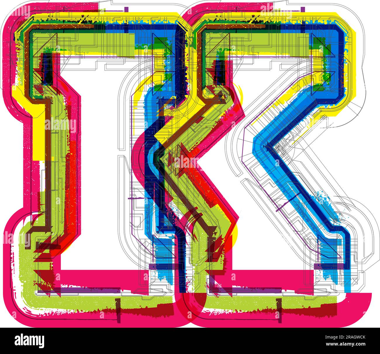 art sketched fonts, uppercase symbols, vector illustration letter K ...