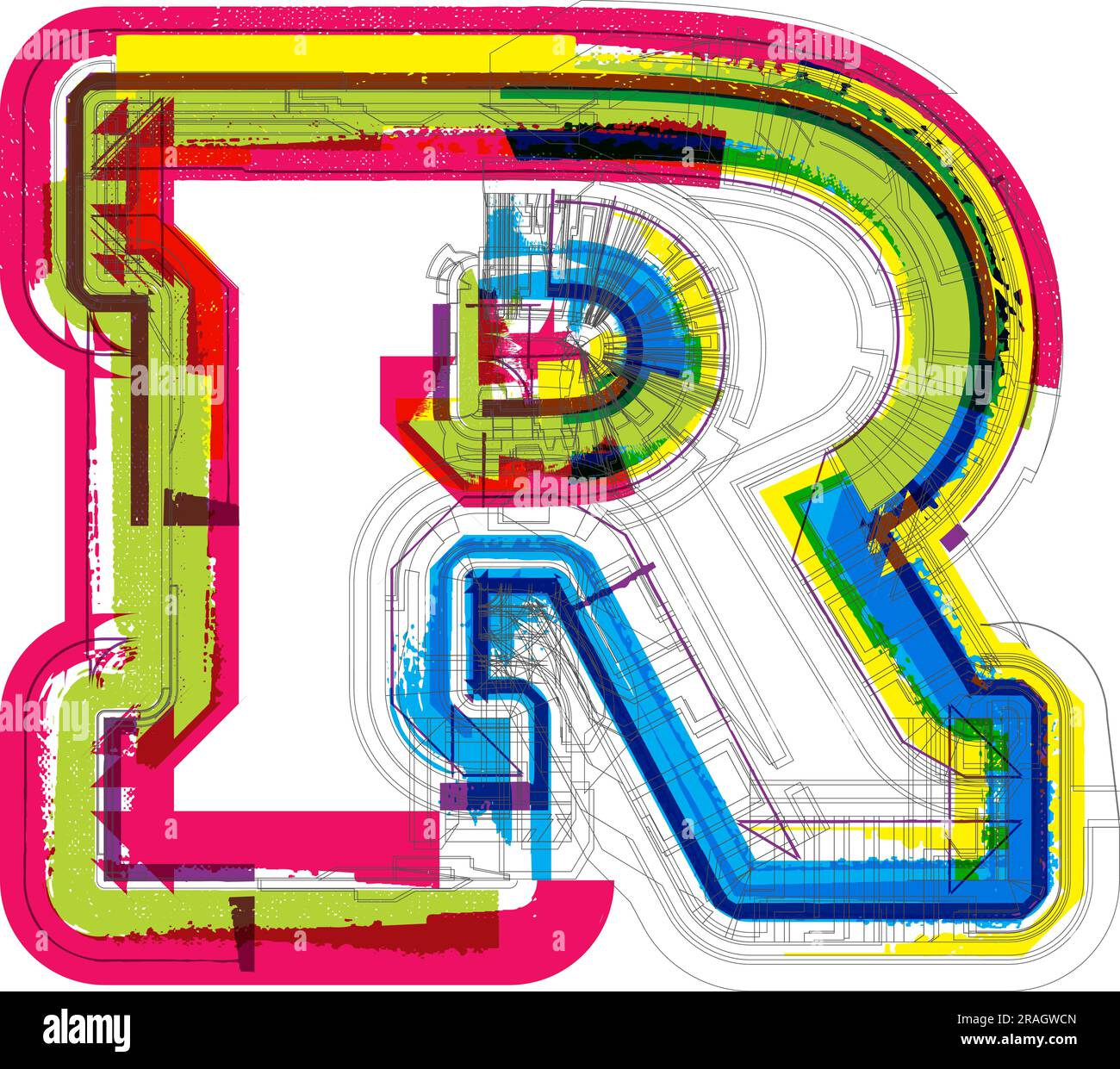 art sketched fonts, uppercase symbols, vector illustration letter R ...