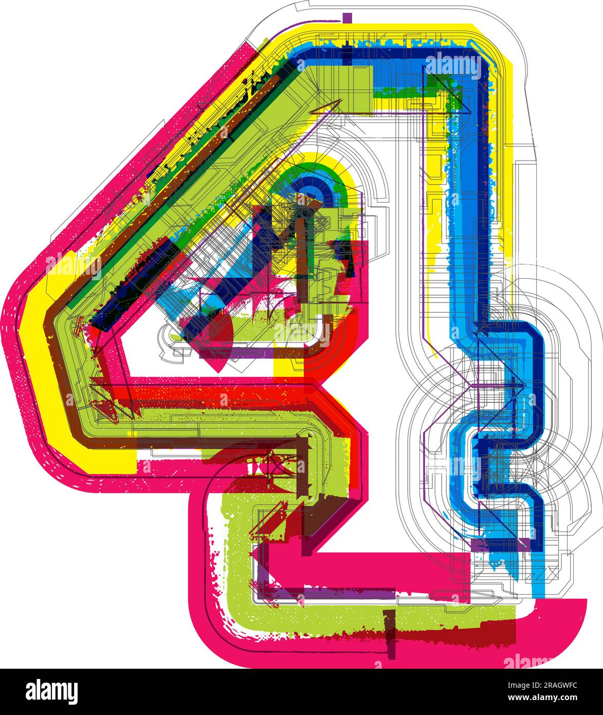 art sketched fonts, number symbols, vector illustration number 4 Stock ...