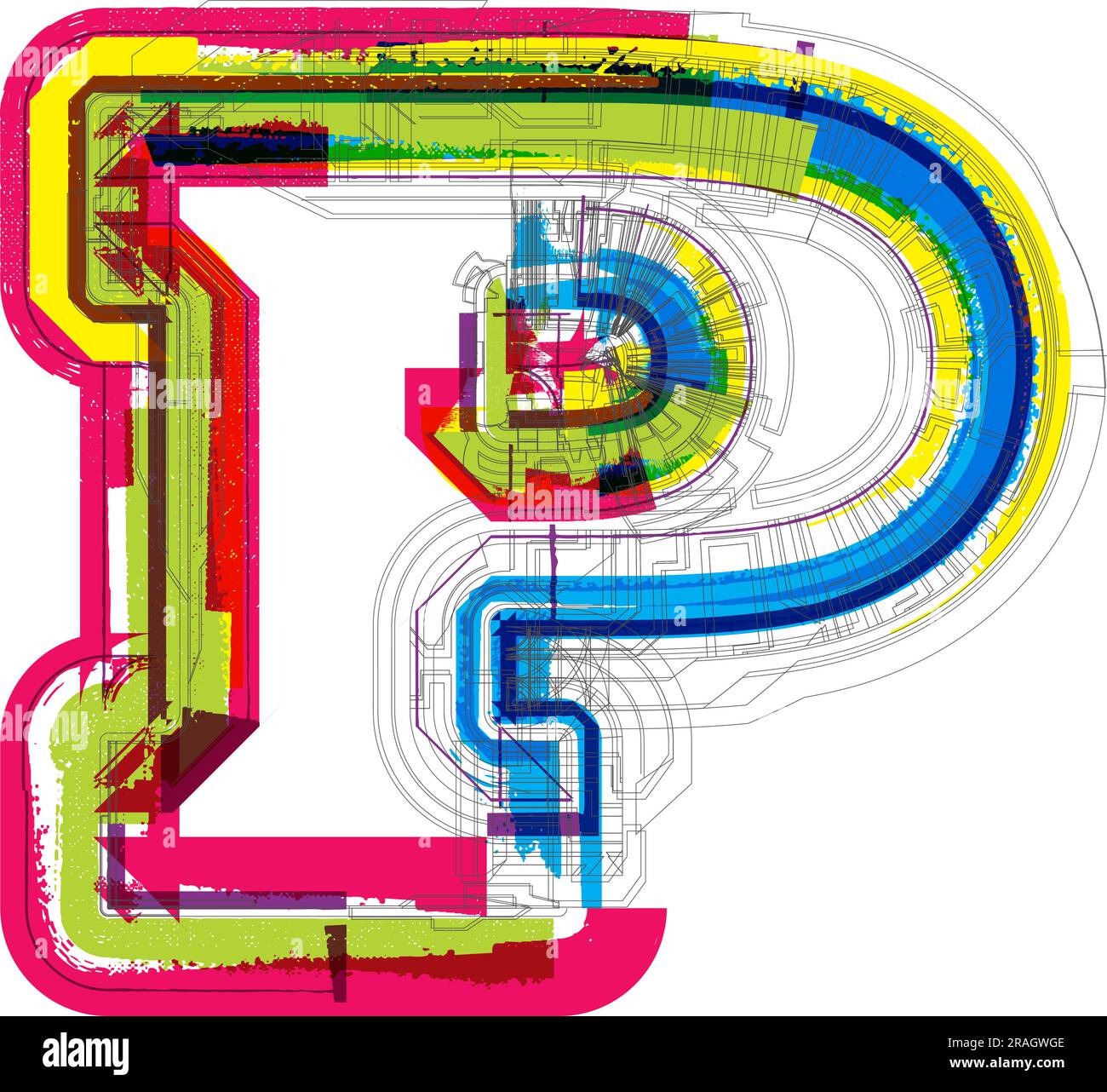 art sketched fonts, uppercase symbols, vector illustration letter P ...