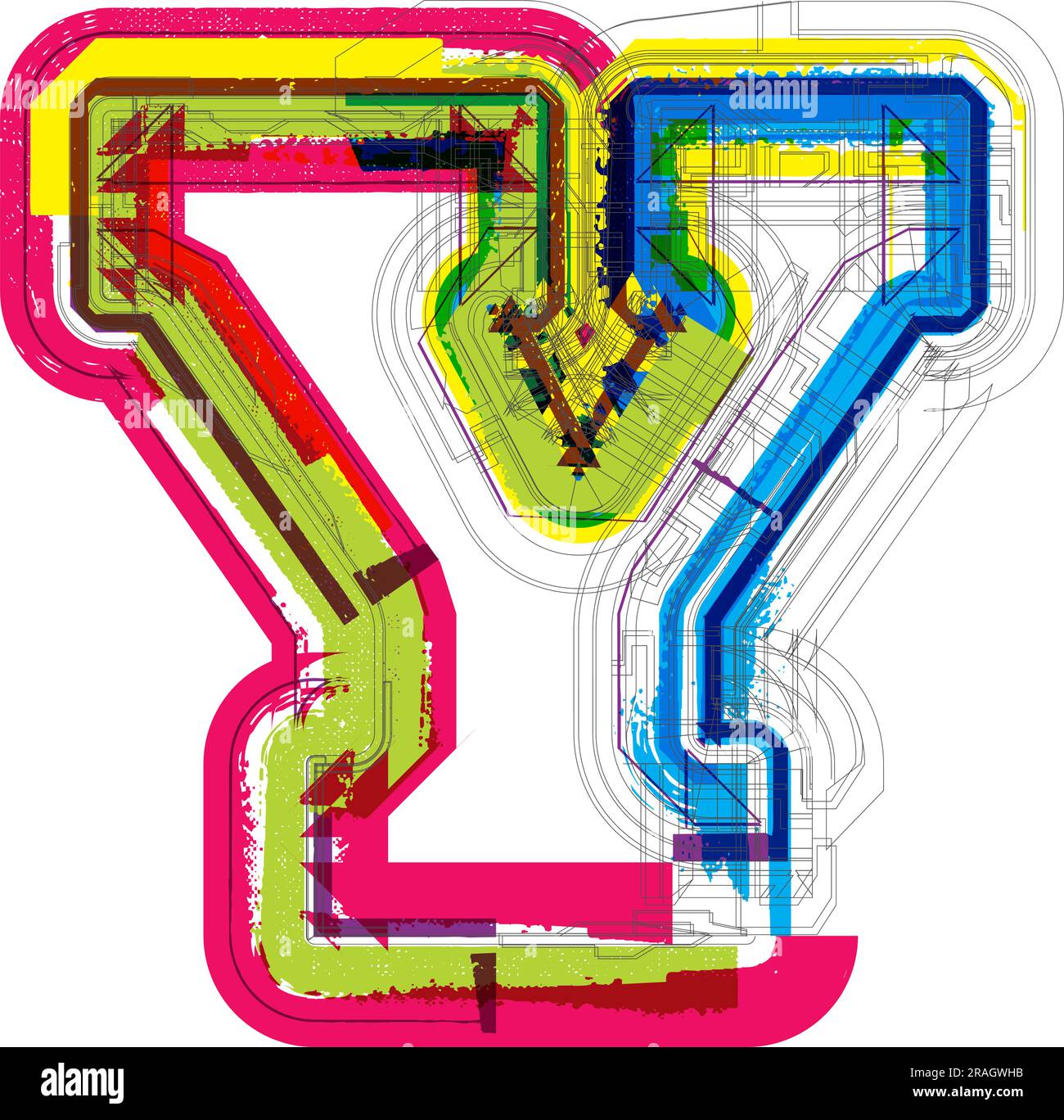 art sketched fonts, uppercase symbols, vector illustration letter Y ...