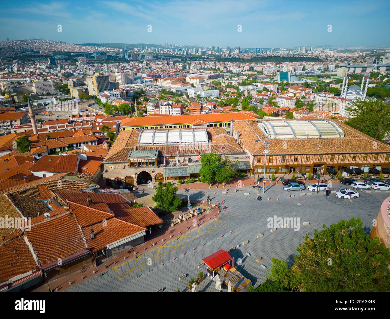 Ankara Castle (Turkish: Ankara Kalesi) aerial view with Ankara modern ...
