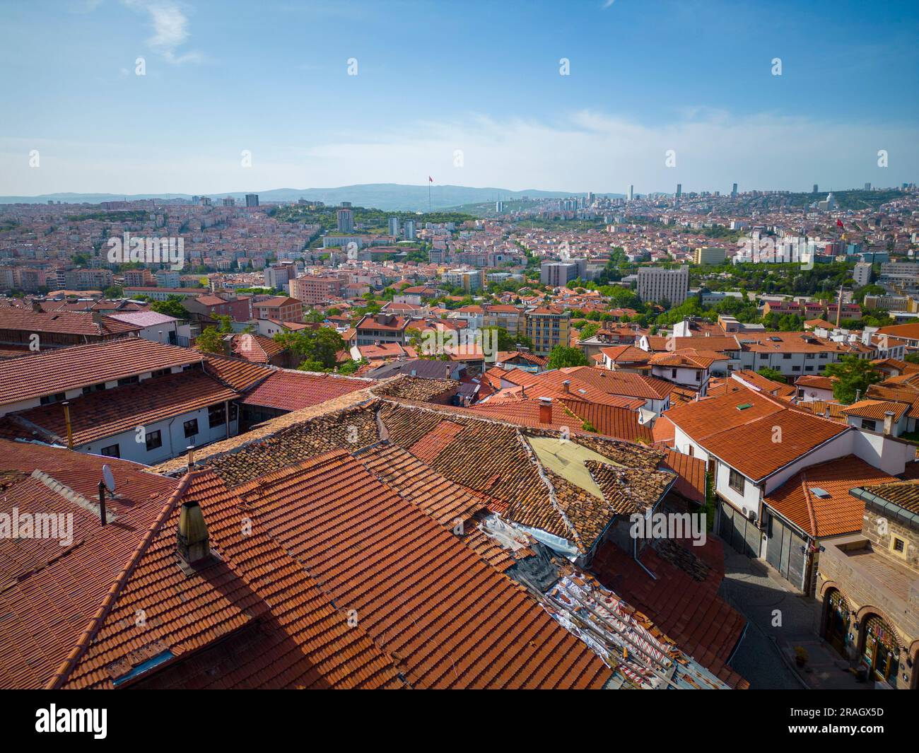Ankara Castle (Turkish: Ankara Kalesi) aerial view with Ankara modern ...