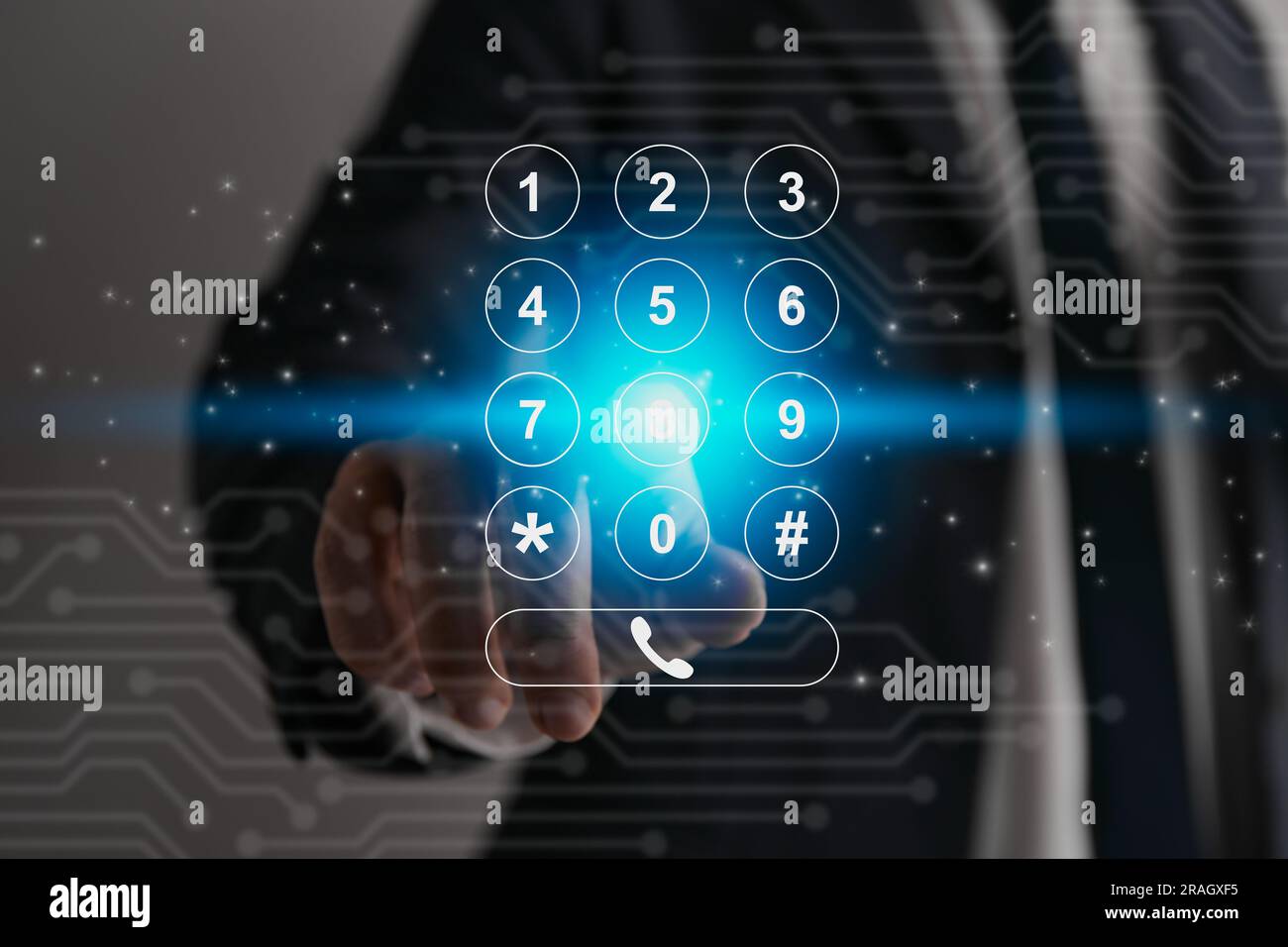 Businessman Hand Touching Blue Transparent Phone Keypad Screen and ...