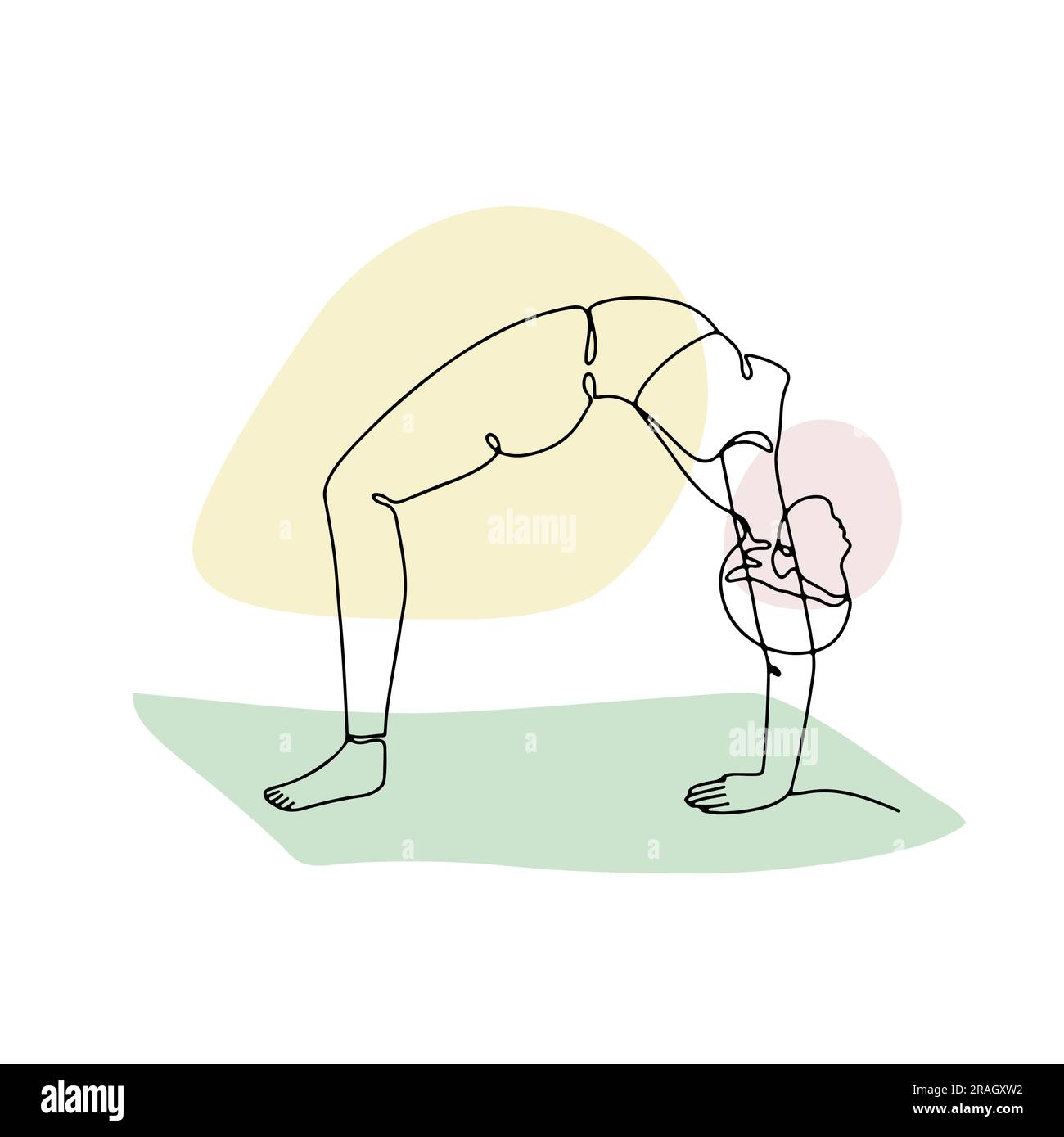 Single line drawing of a girl in yoga pose with abstract shapes Stock ...