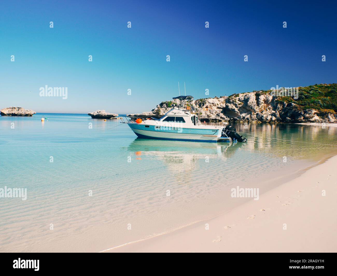 Blue Boat in Geordie Bay, Rottnest Island Western Australia Stock Photo ...