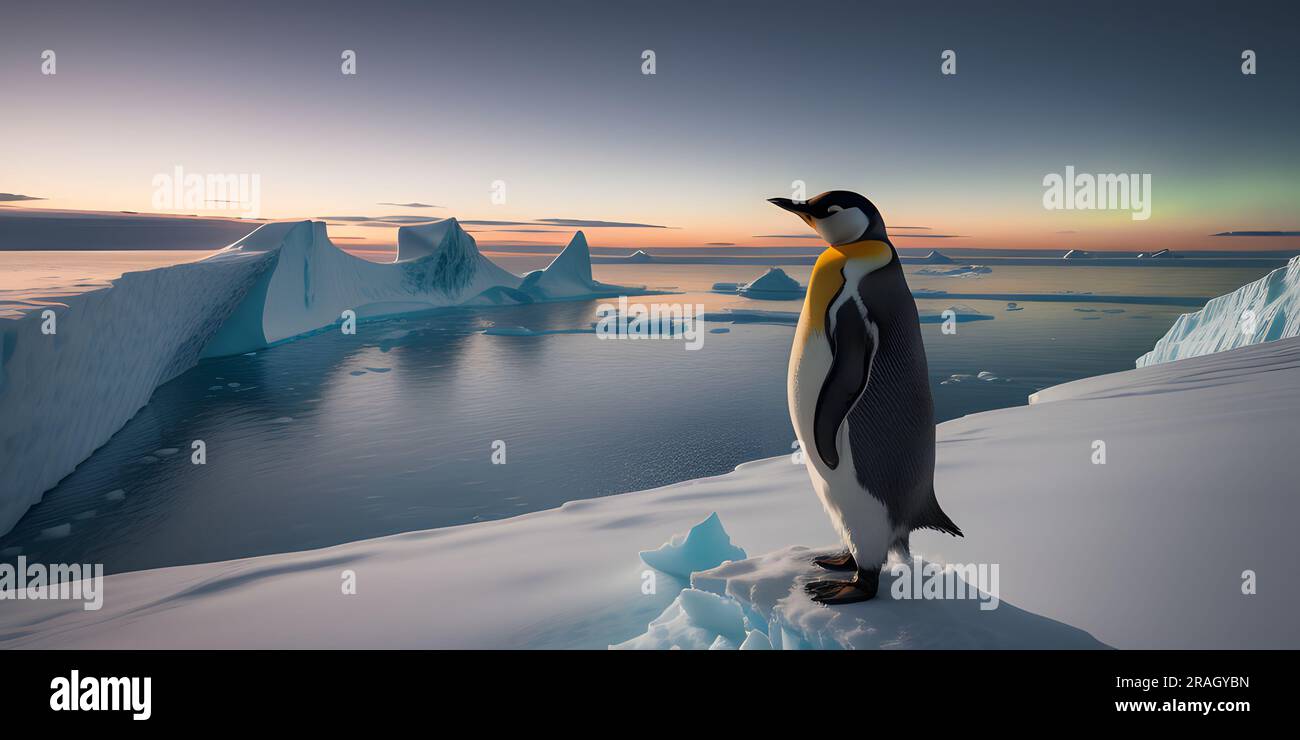 The Penguin looking at the aurora in the distance from the iceberg - ai ...