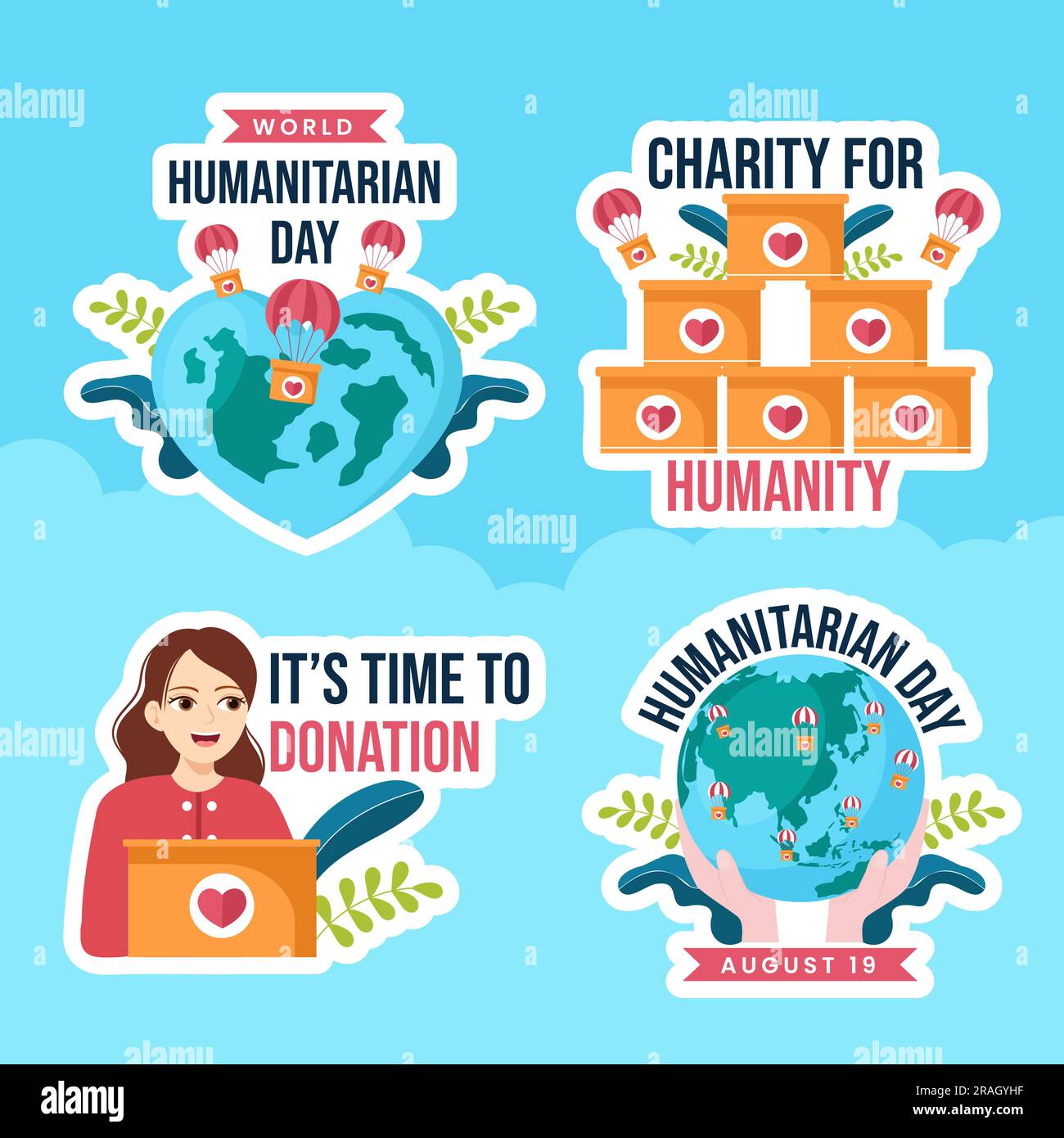 World Humanitarian Day Label Flat Cartoon Hand Drawn Templates ...