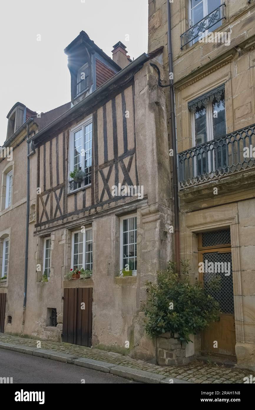 Autun, medieval city in Burgundy, beautiful half-timbered houses in the ...
