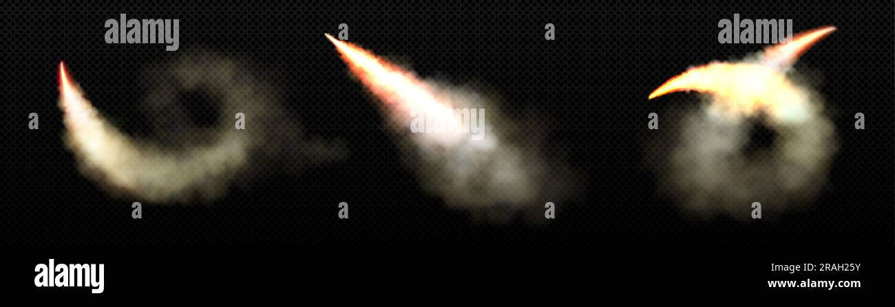 Realistic smoke and fire trails set isolated on transparent background ...