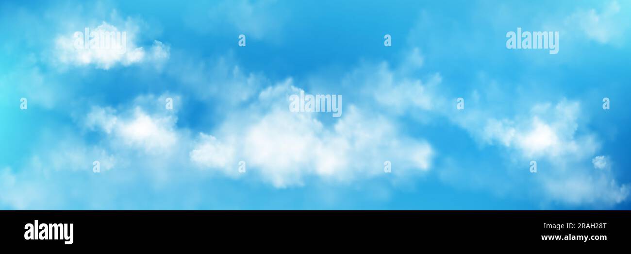 Realistic blue sky with white clouds. Vector illustration of summer day ...