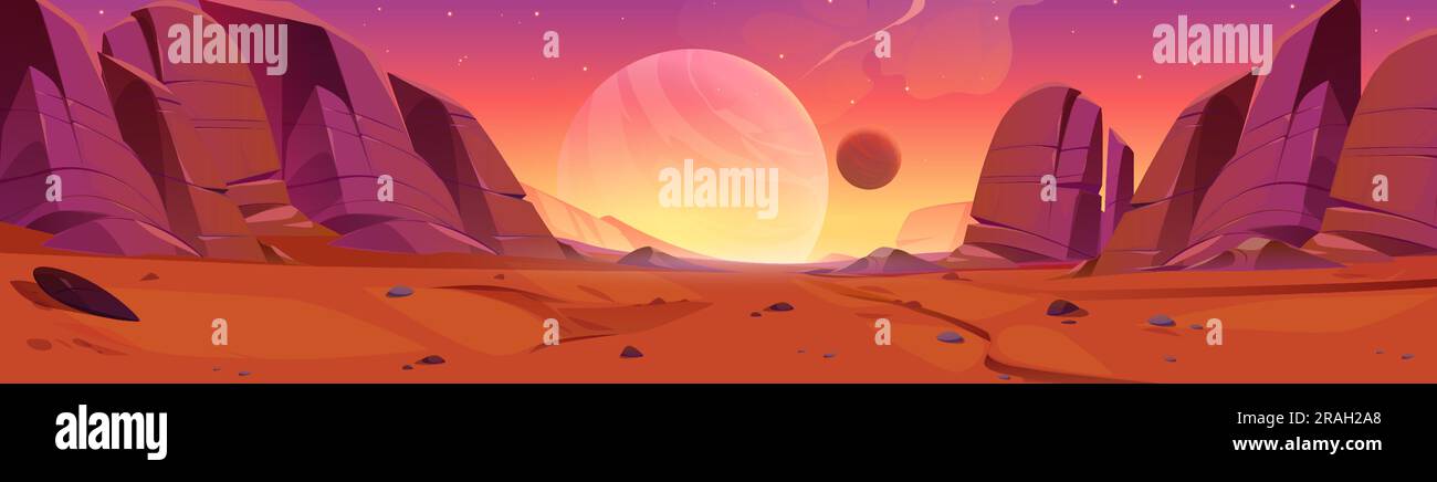 Red alien planet surface with rocky stones. Vector cartoon illustration ...