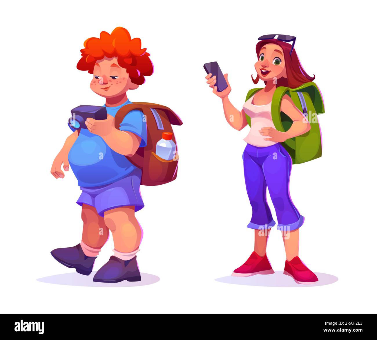 Cartoon set of male and female tourist characters isolated on white ...